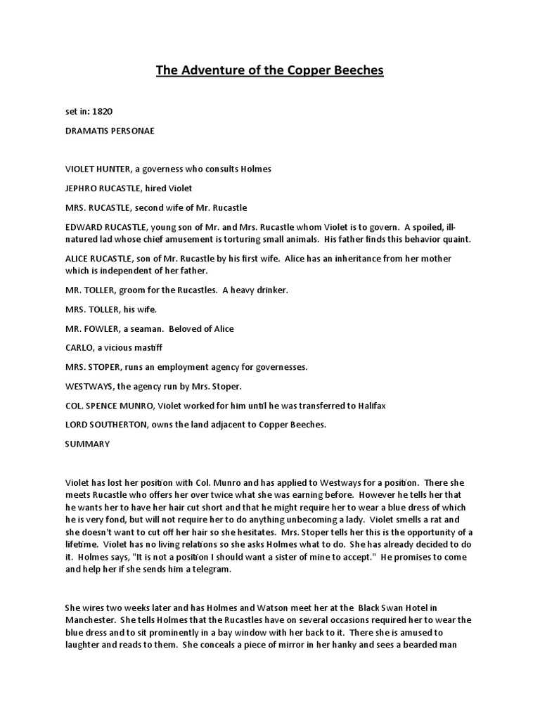The Adventure of The Copper Beeches Analysis | PDF | Sherlock Holmes ...
