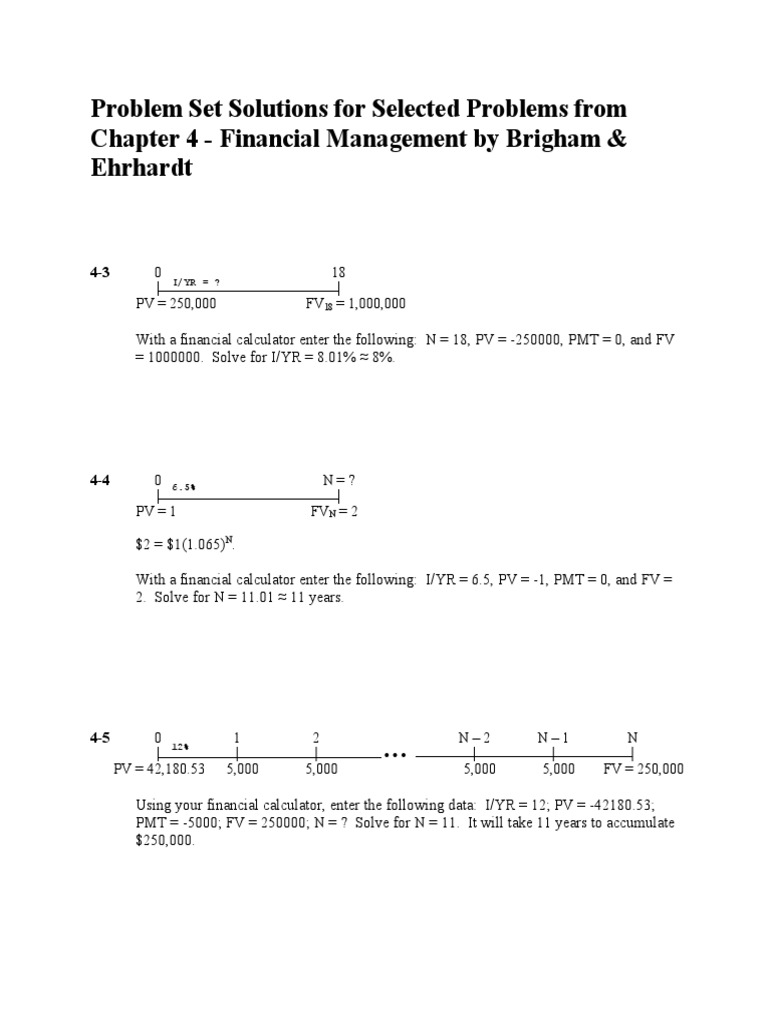 Problem Set Solutions For Selected Problems From Chapter 4 - Financial Management by Brigham ...