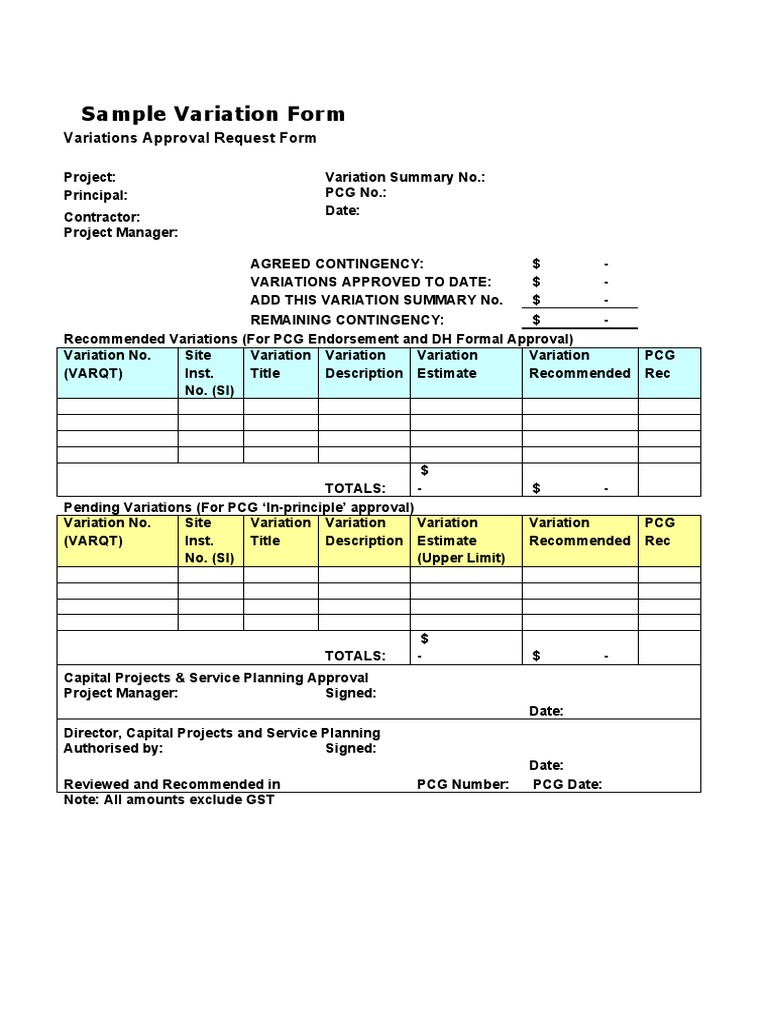 CDG 5.3 Sample Variation Form | PDF