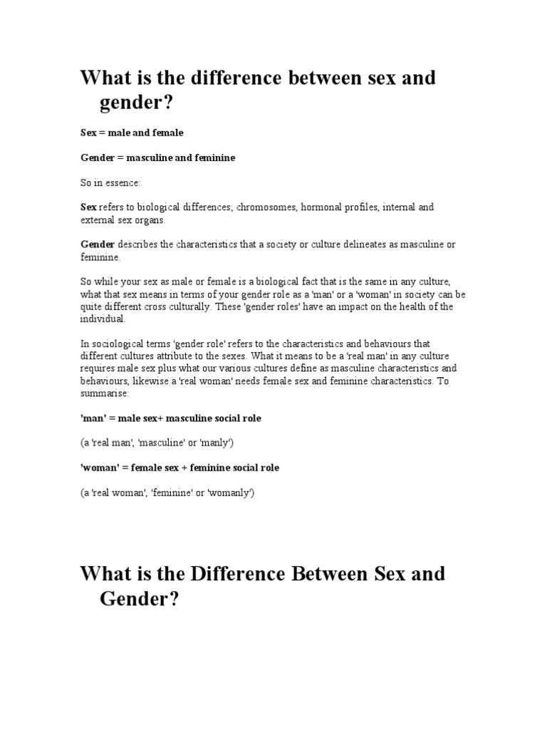 What Is The Difference Between Sex And Gender Pdf Femininity Gender