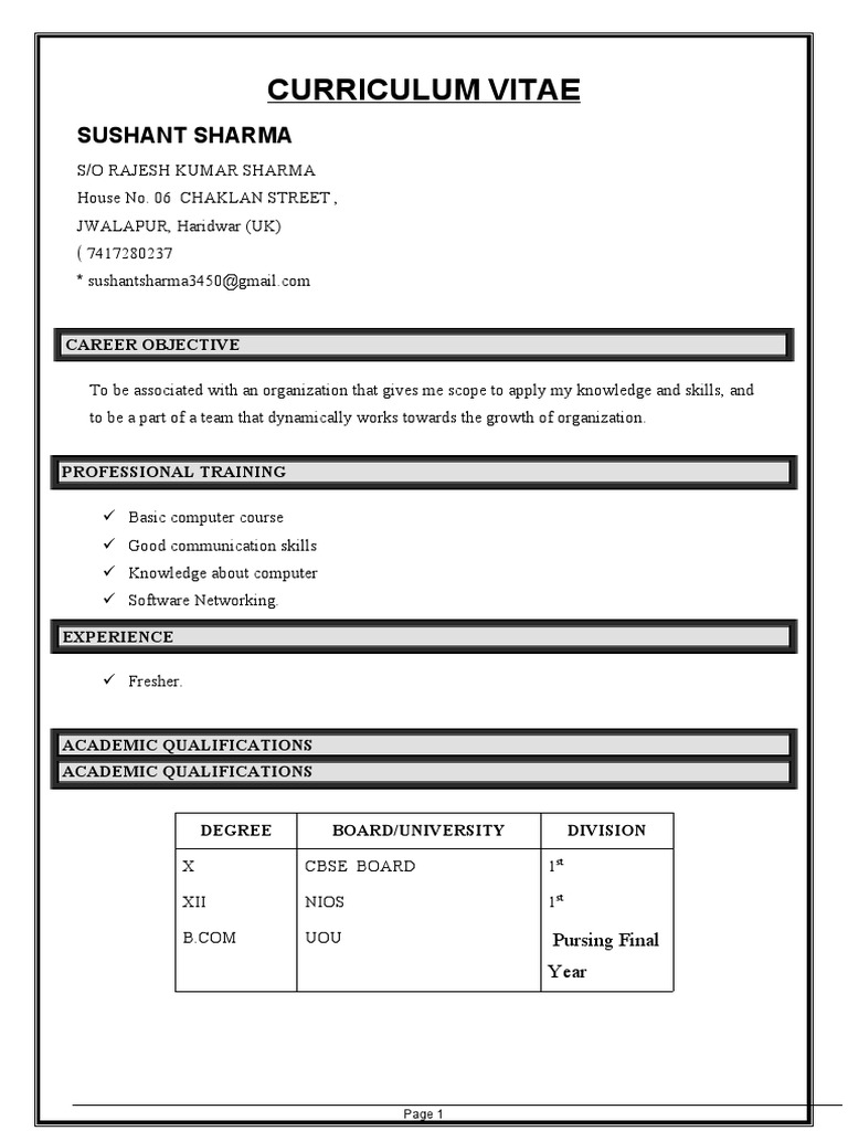 Curriculum Vitae: Sushant Sharma | PDF