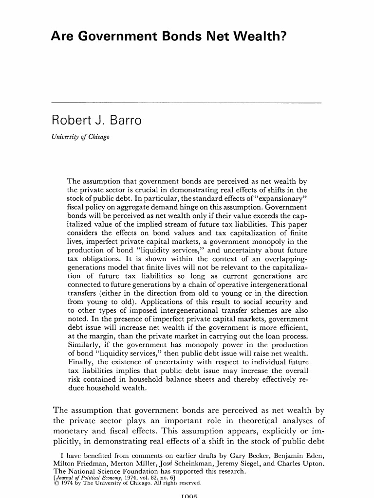 Robert Barro - Are Government Bonds Net Wealth? | PDF