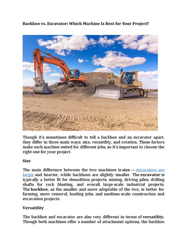 Backhoe Vs Excavator - Which Machine Is Best For Your Project | PDF ...