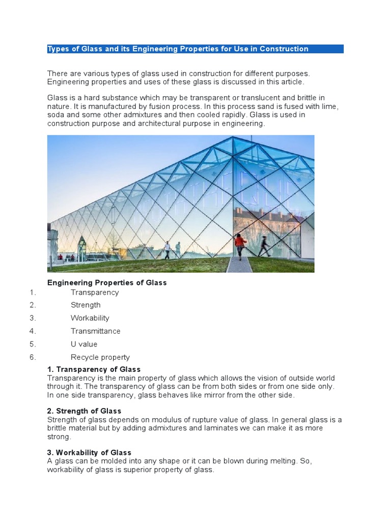 Types of Glass and Its Engineering Properties For Use in Construction ...