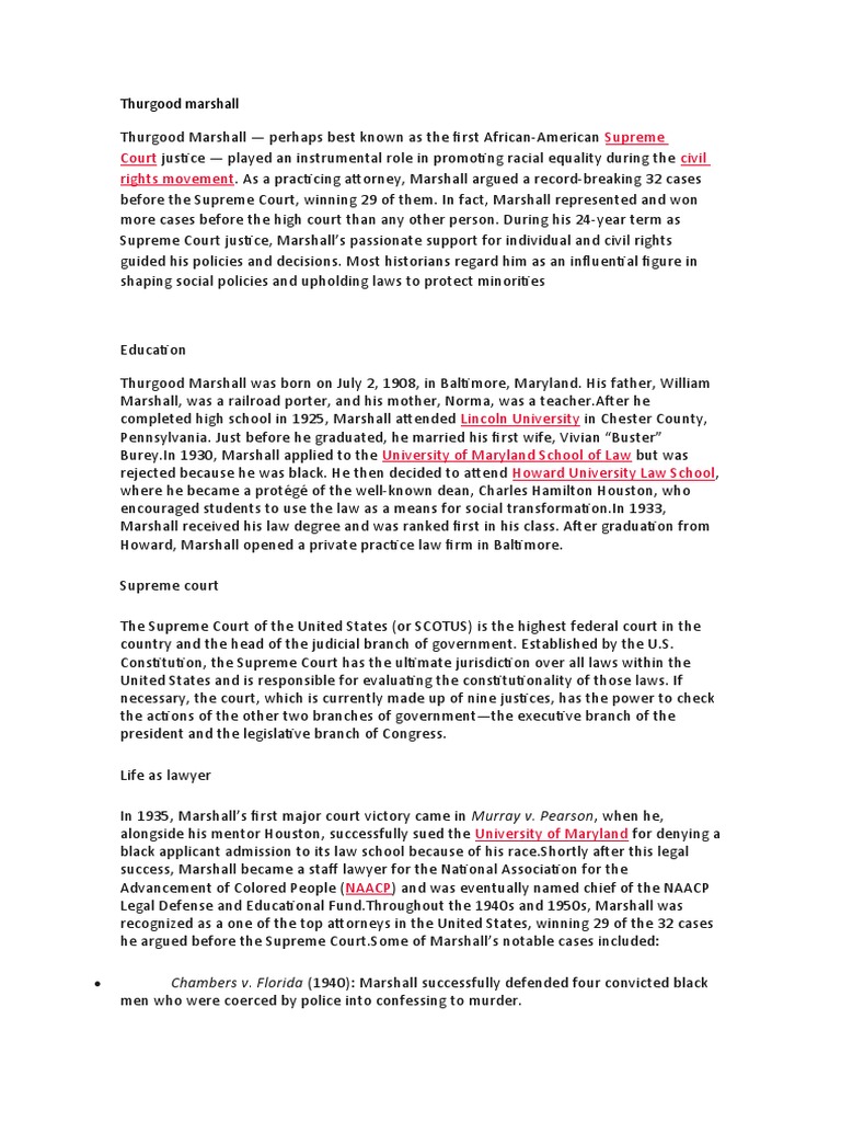 Supreme Court Civil Rights Movement: Thurgood Marshall | PDF | Thurgood ...