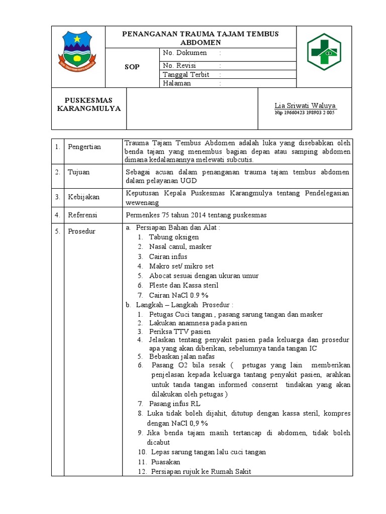 Sop Penanganan Trauma Tajam Tembus Abdomen | PDF