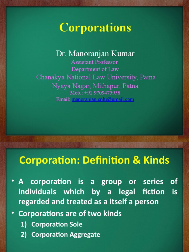 Corporations: Dr. Manoranjan Kumar | PDF | Corporations | Trust Law