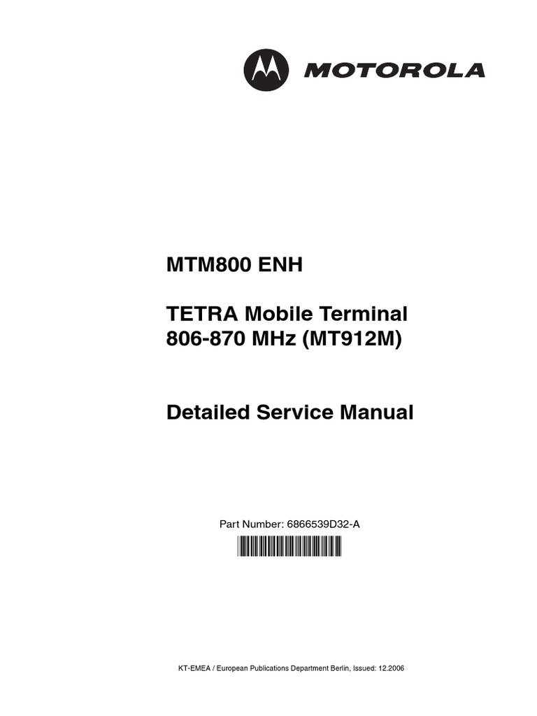 Mtm800 Enh Tetra Mobile Terminal 806-870 MHZ (Mt912M) : Part Number ...