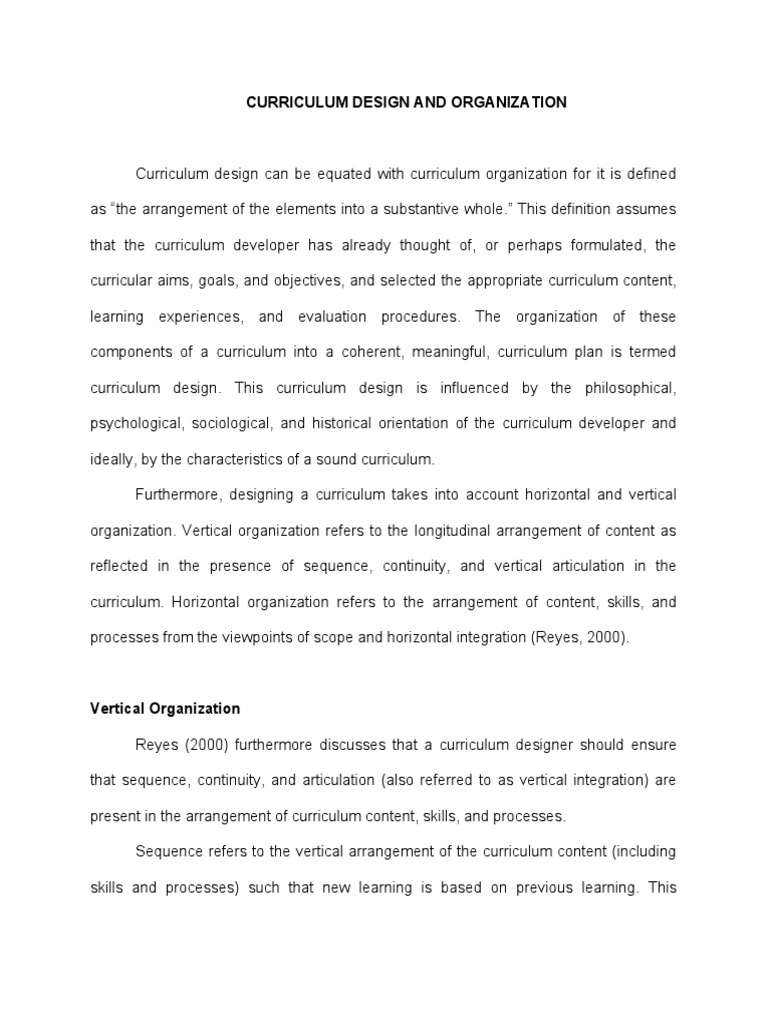 Curriculum Design: Vertical & Horizontal Organization | PDF ...