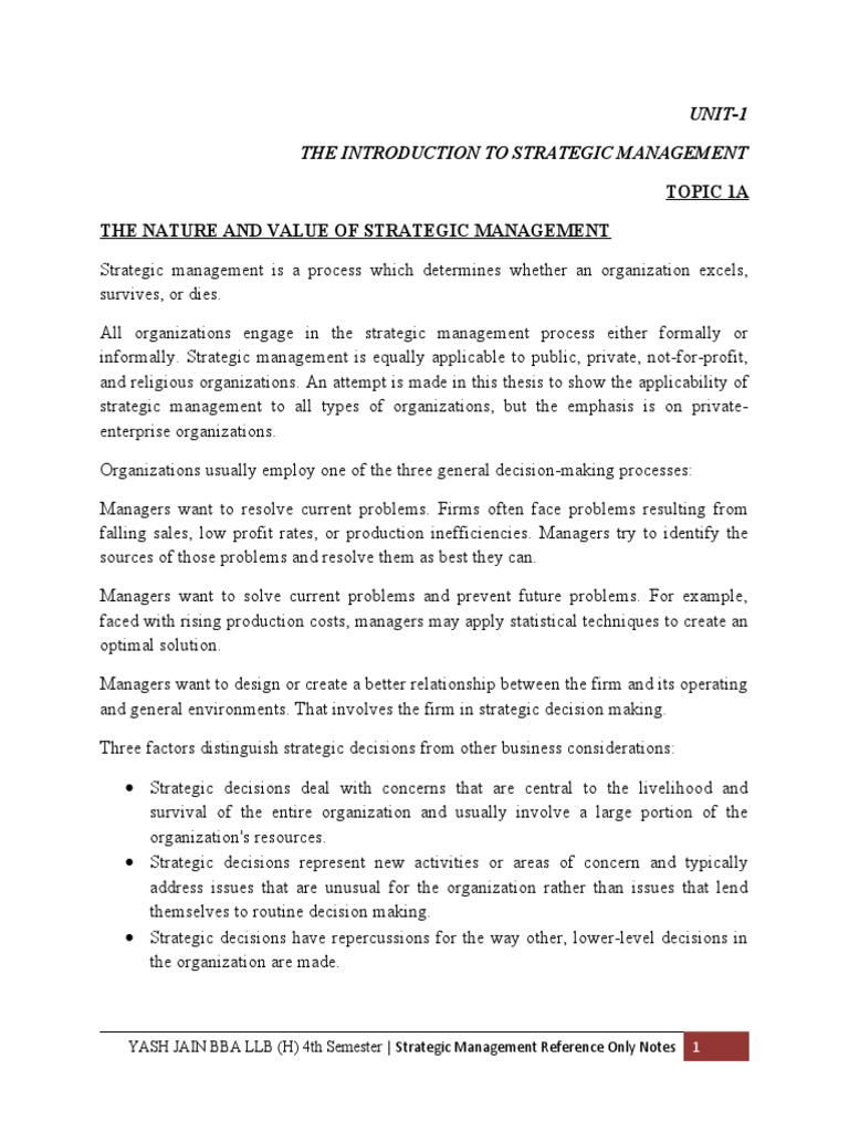 Strategic Management Notes For BBA LLB IPU | PDF | Strategic Management ...