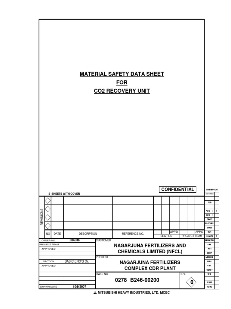 Material Safety Data Sheet FOR Co2 Recovery Unit | PDF | Systems ...