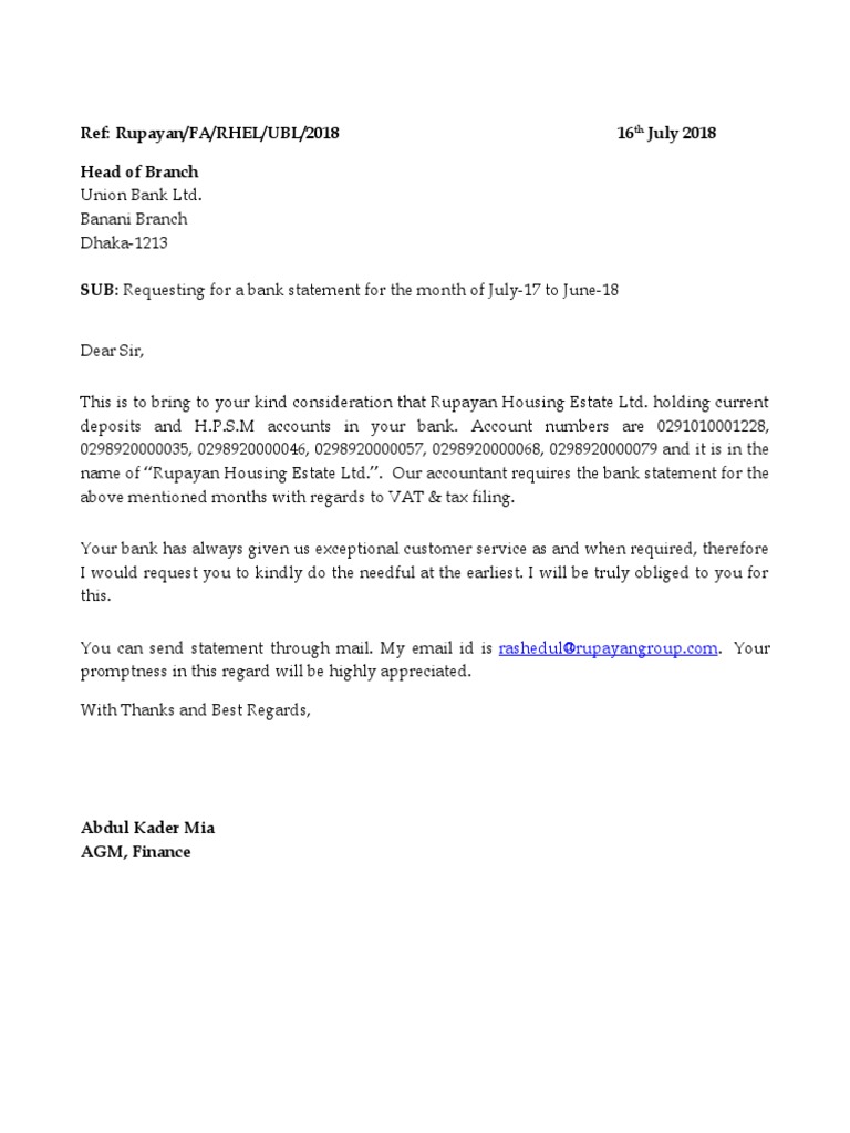 Request Bank Statement | PDF