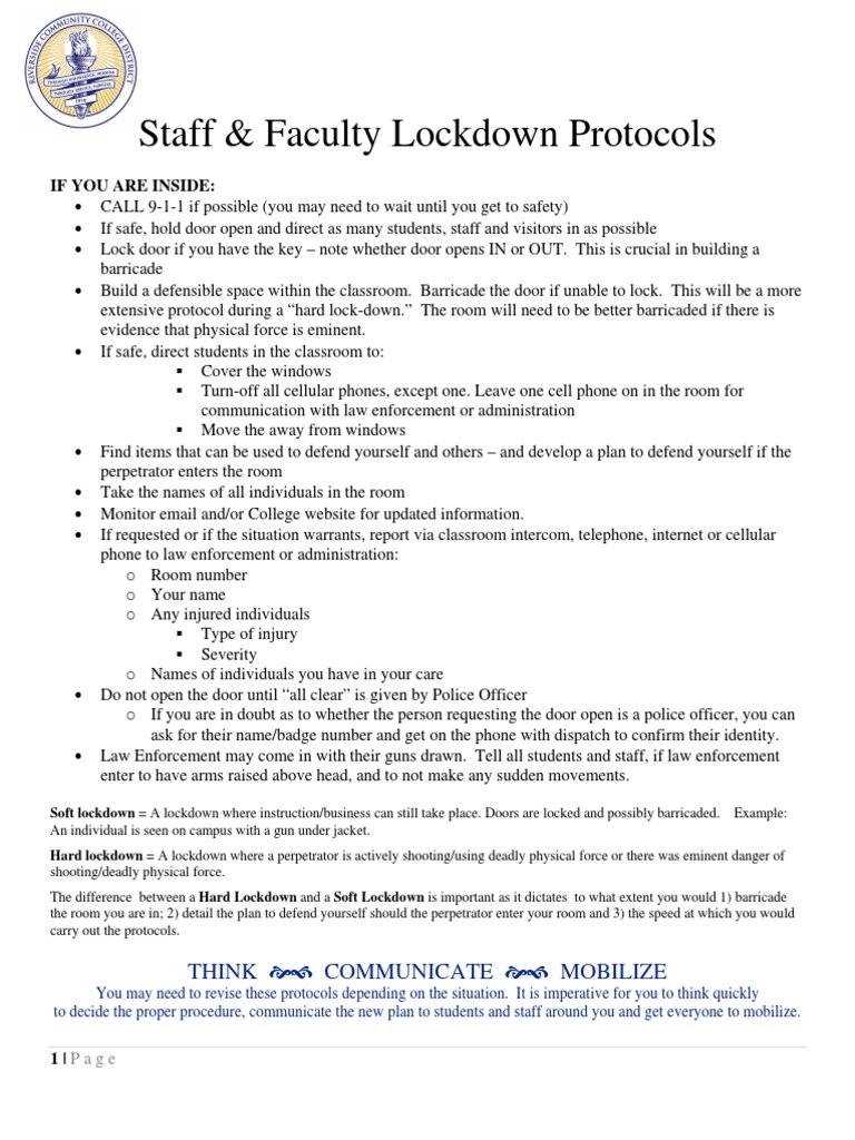 Lockdown Protocols for Staff & Faculty | PDF | National Security | Law ...