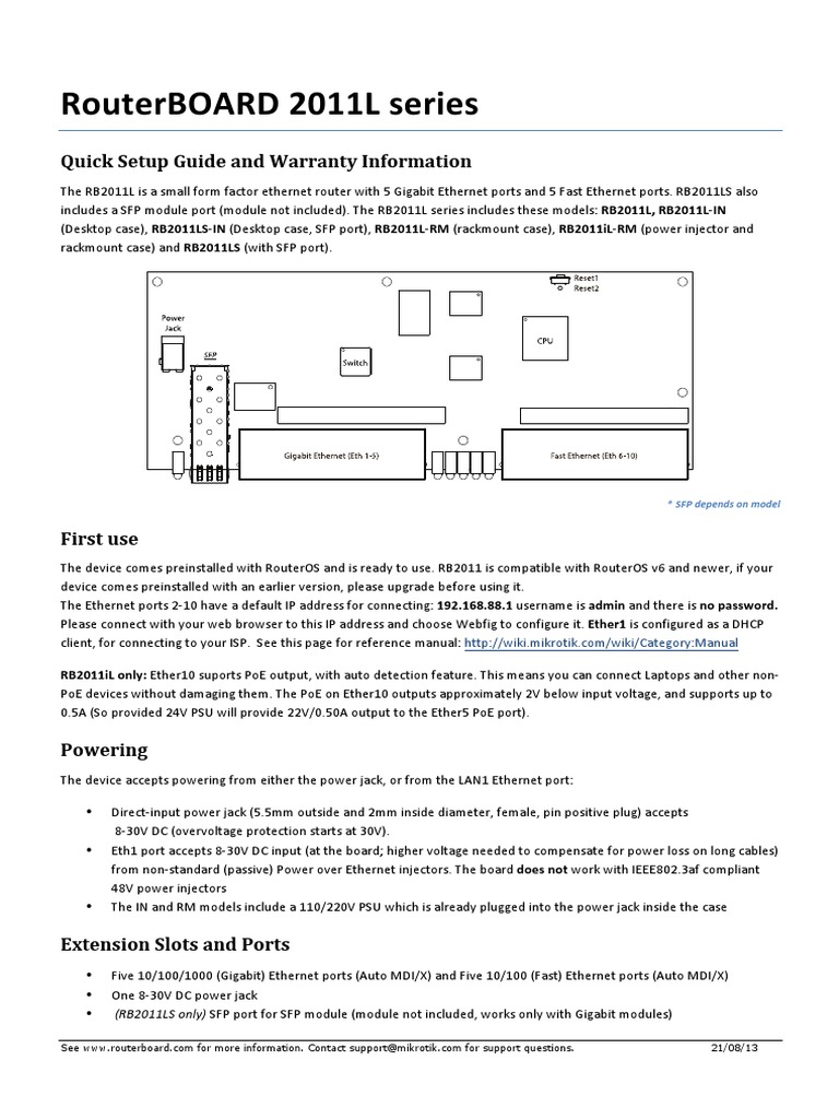 Routerboard 2011L Series: Quick Setup Guide and Warranty Information ...