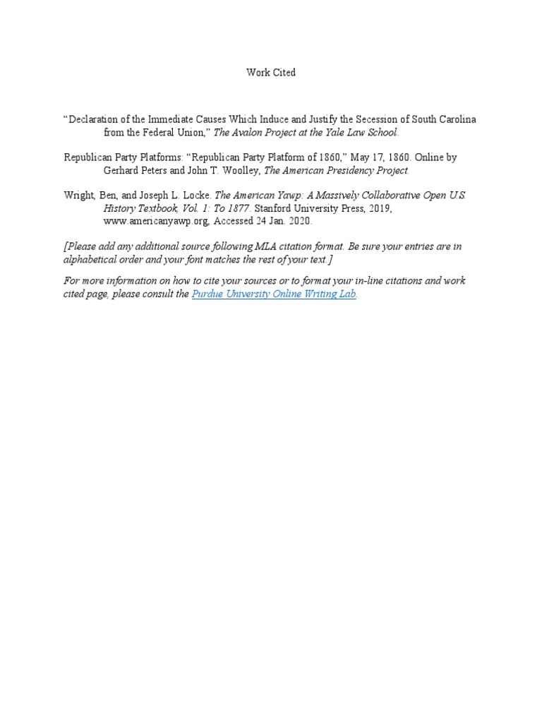 Work Cited Template HIS1110 | PDF | Social Science