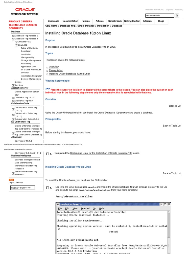 Installing Oracle Database 10g On Linux Pdf Oracle Database Databases