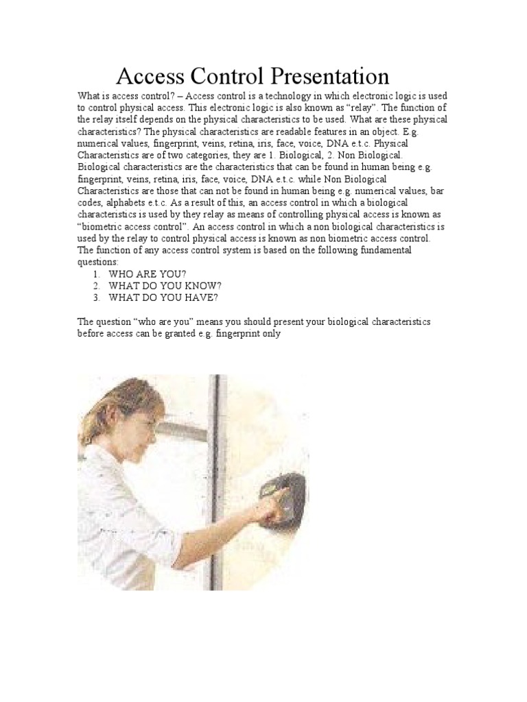 Access Control Presentation | PDF | Access Control | Biometrics