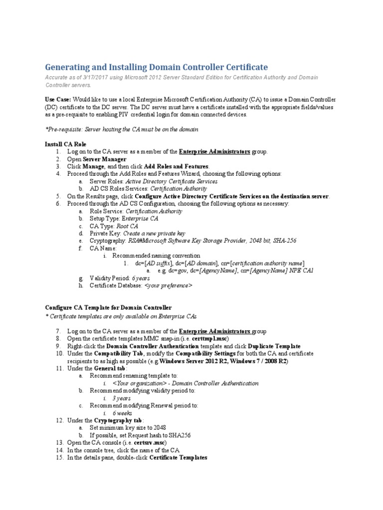 Generating and Installing Domain Controller Certificate | PDF | Group ...