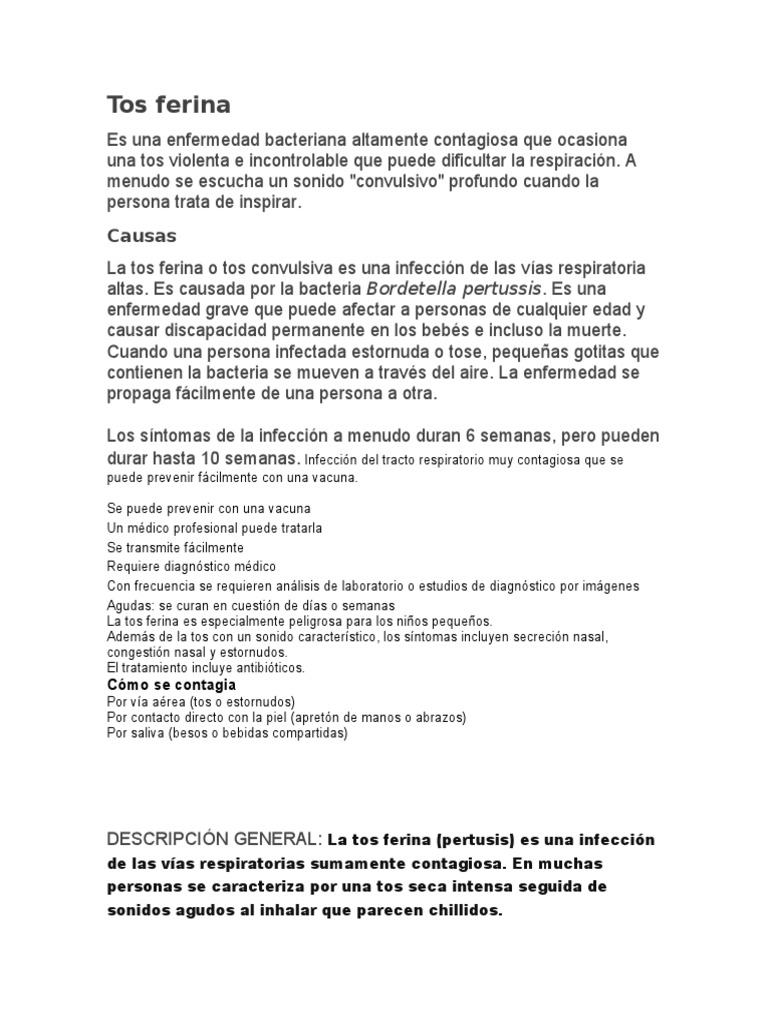 Tos ferina: causas, síntomas y prevención de esta enfermedad altamente ...