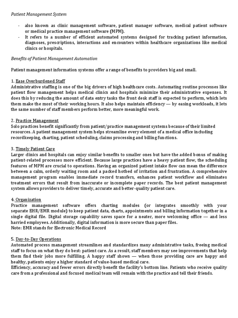 Patient Management System Pdf Pdf Electronic Health Record Patient