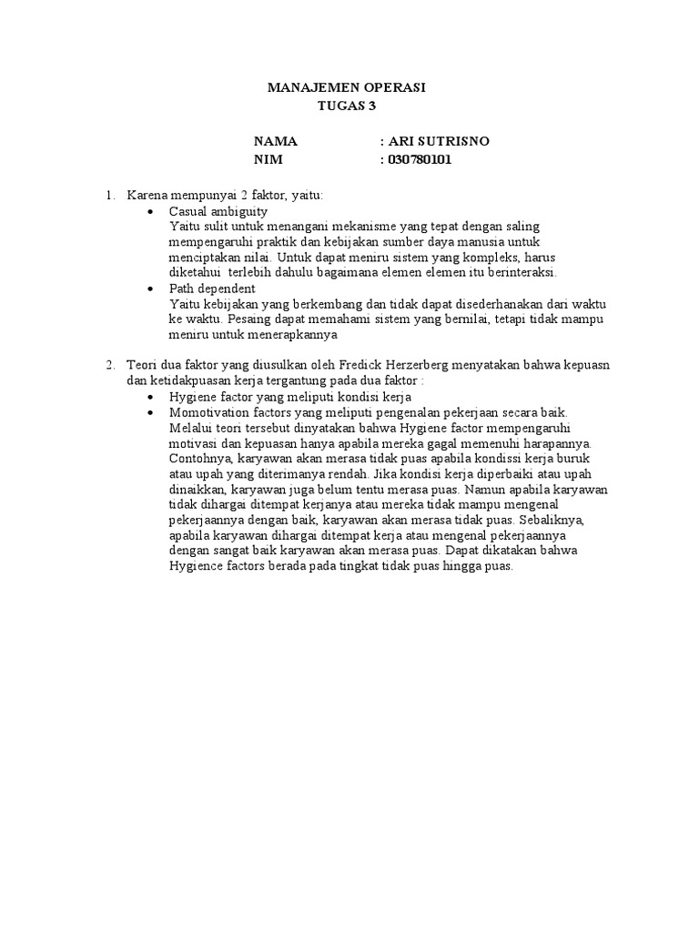 Tugas 3 Manajemen Operasi | PDF