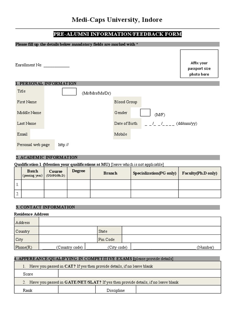 Medi-Caps University, Indore: Pre-Alumni Information/Feedback Form ...