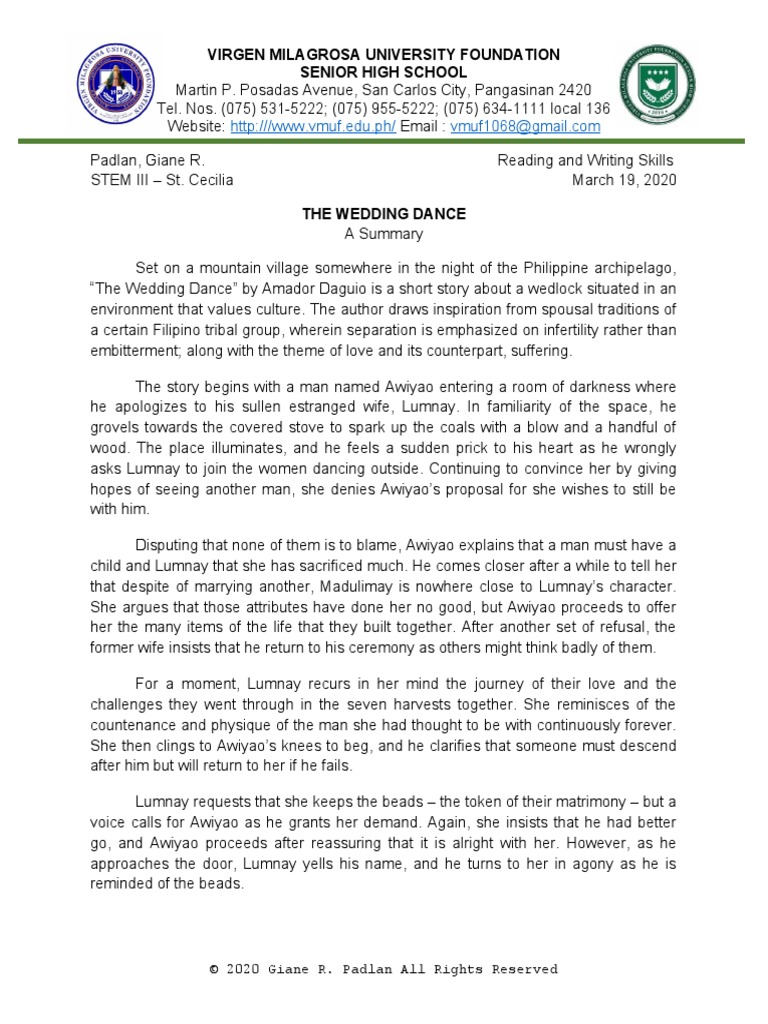 A Summary of Wedding Dance by Amador Daguio | PDF