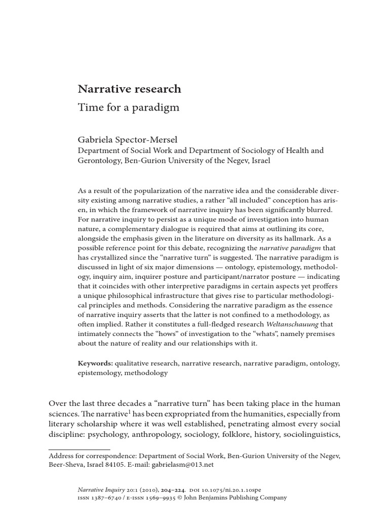 Narrative Research Time For A Paradigm Gabriela Spector-Mersel - 2010 ...