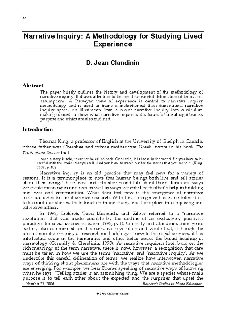 Narrative Inquiry: A Methodology For Studying Lived Experience D. Jean ...