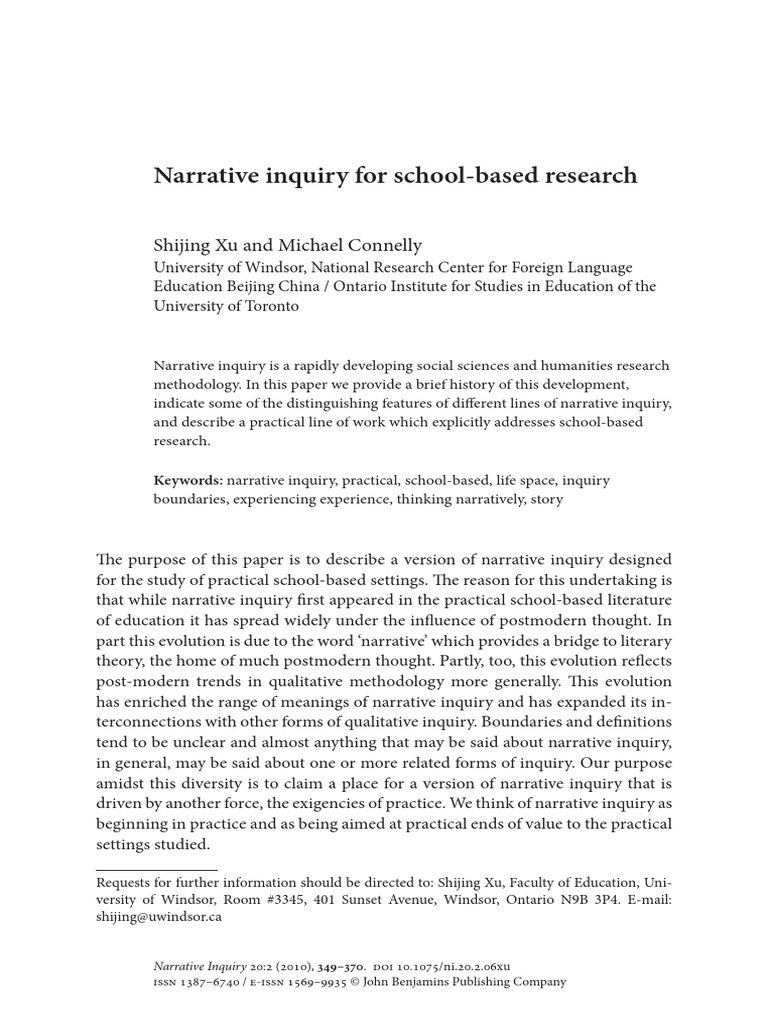 Narrative Inquiry For School-Based Research - Shijing Xu and Michael ...