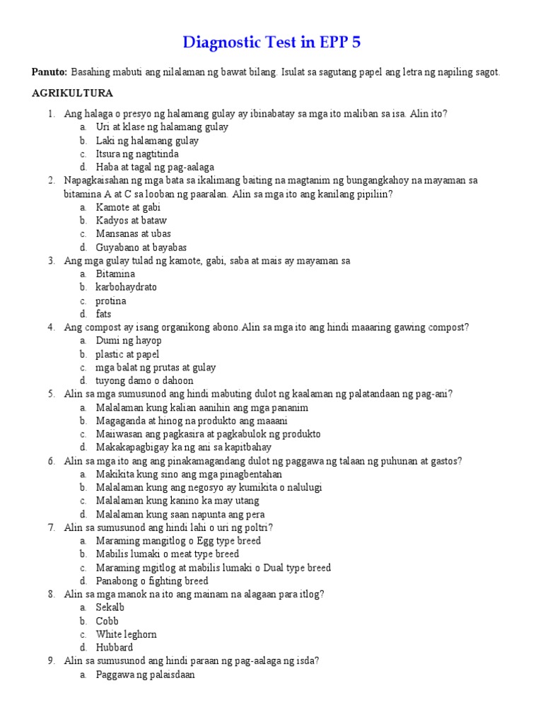 Pre-Test - Epp 5 | PDF