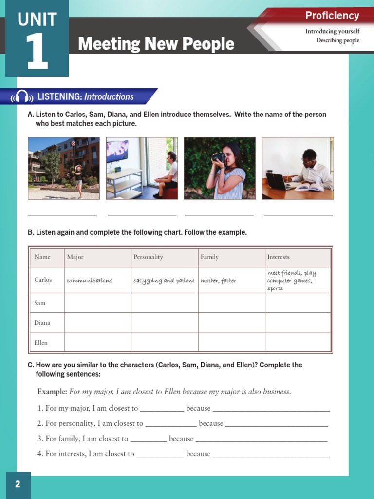 LISTENING: Introductions: Example: For My Major, I Am Closest To Ellen ...