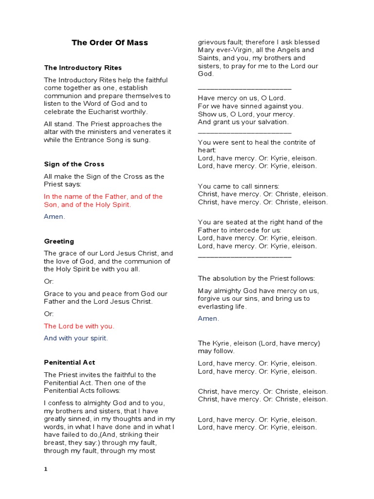 The Order of Mass | PDF | Mass (Liturgy) | Eucharist