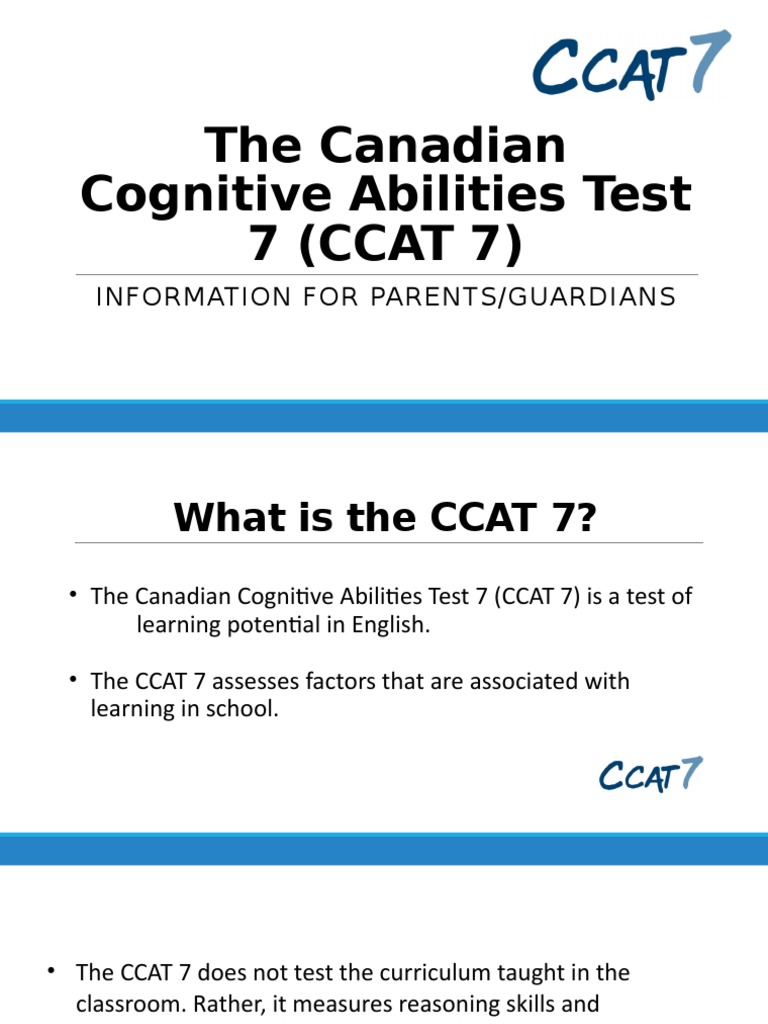 The Canadian Cognitive Abilities Test 7 (CCAT 7) | PDF | Test ...