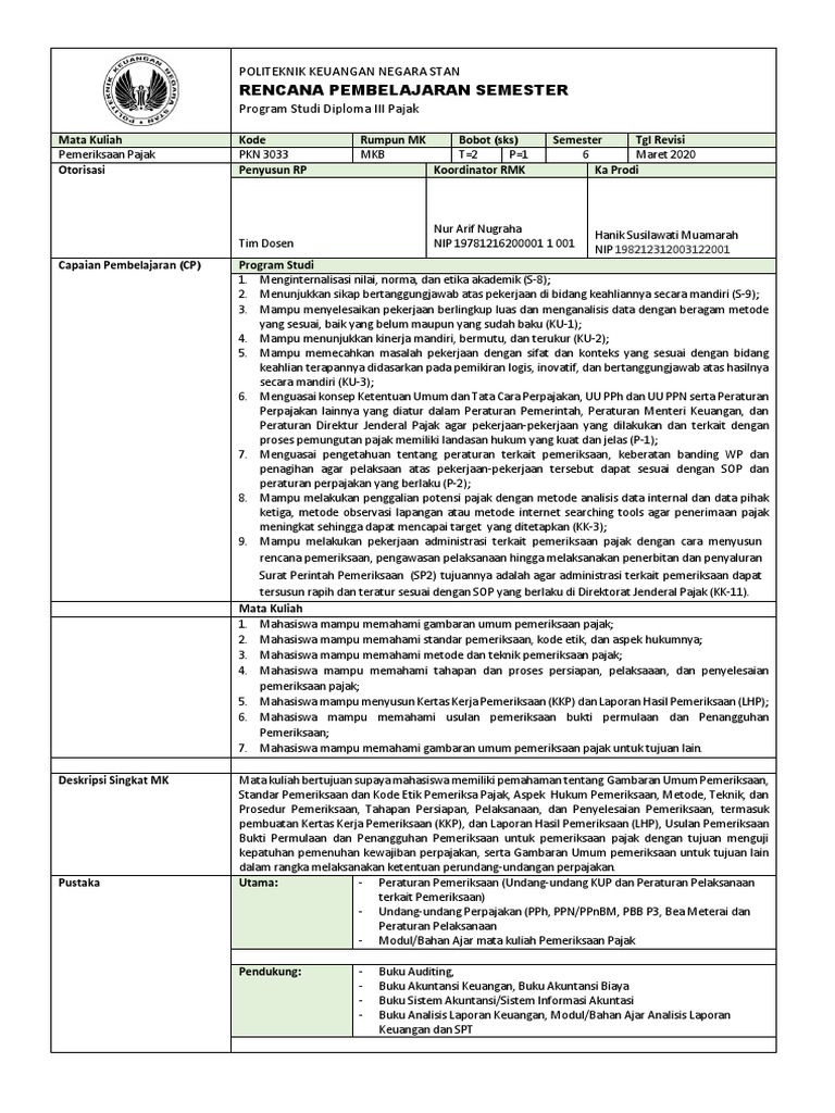 RPS Pemeriksaan Pajak-Sem Genap 2019-2020-Final PDF | PDF