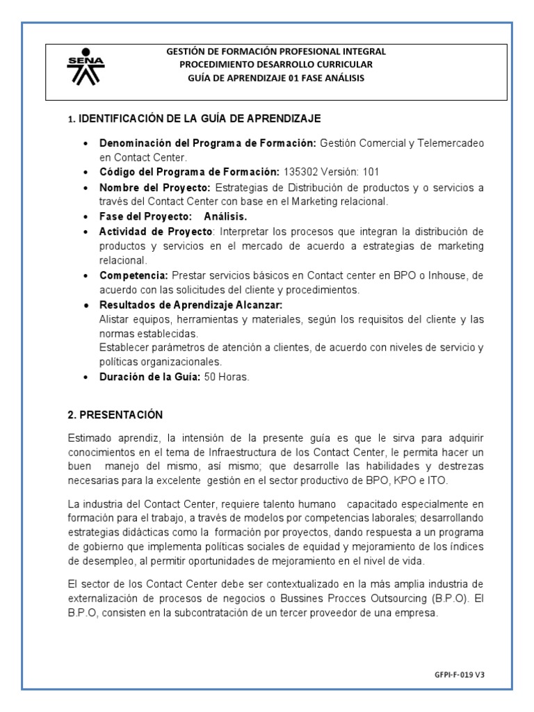 GFPI-F-019 - Formato - Guia 1 de - Aprendizaje FASE ANALISIS SAC CONCERTADA | PDF | Outsourcing ...