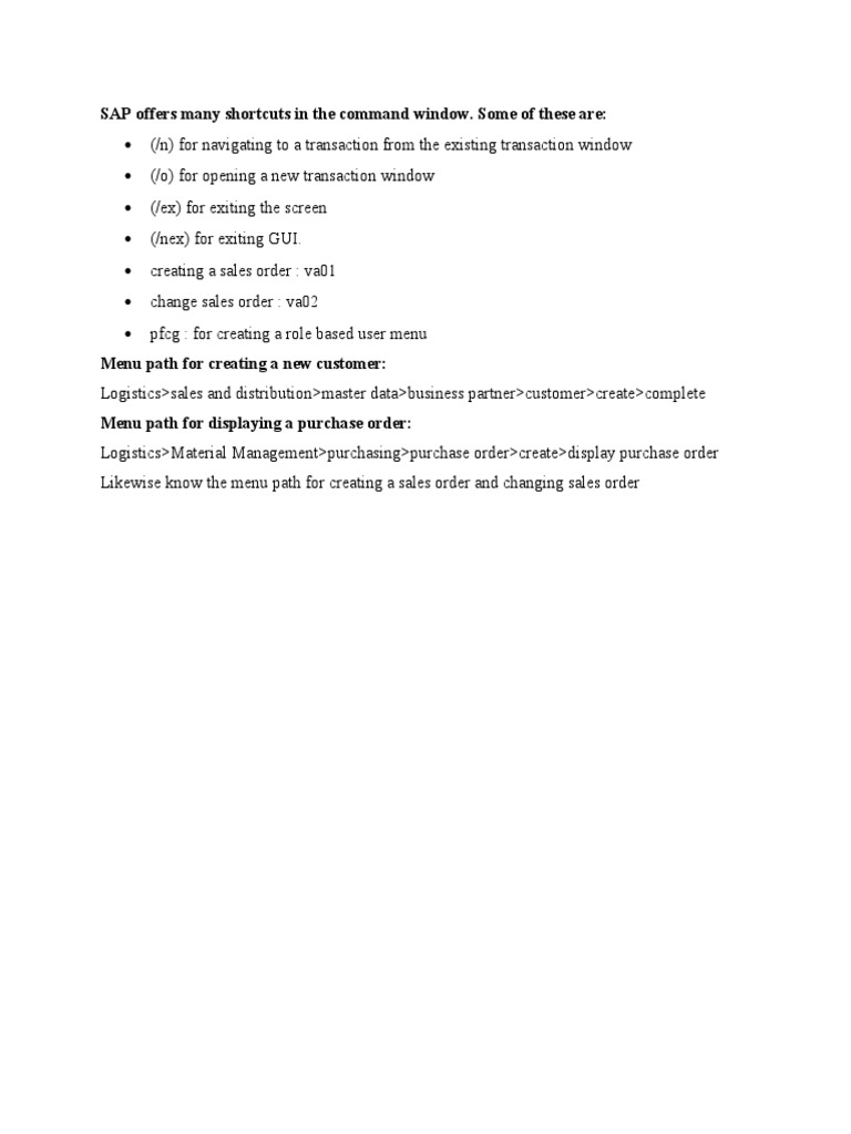 SAP Shortcuts | PDF