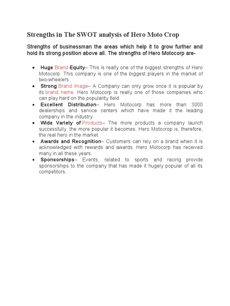 Strengths in The SWOT Analysis of Hero Moto Crop | PDF | Swot Analysis ...