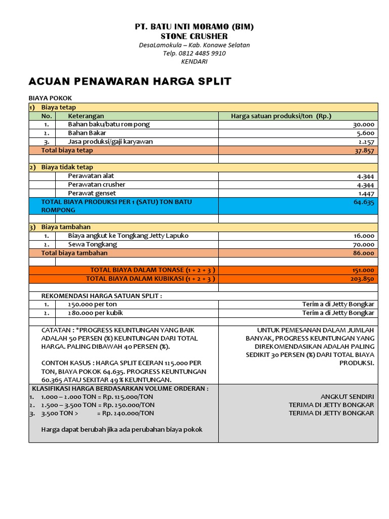 Penawaran Harga Split Batu Moramo | PDF