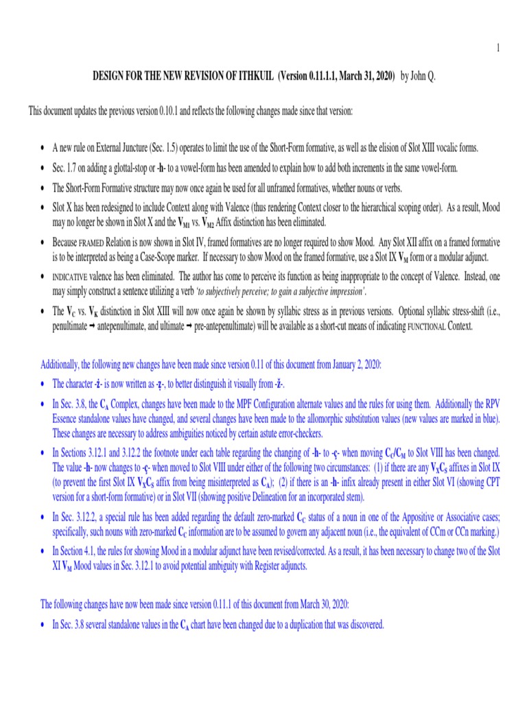 Ithkuil Language Revision Updates | PDF | Syllable | Tone (Linguistics)