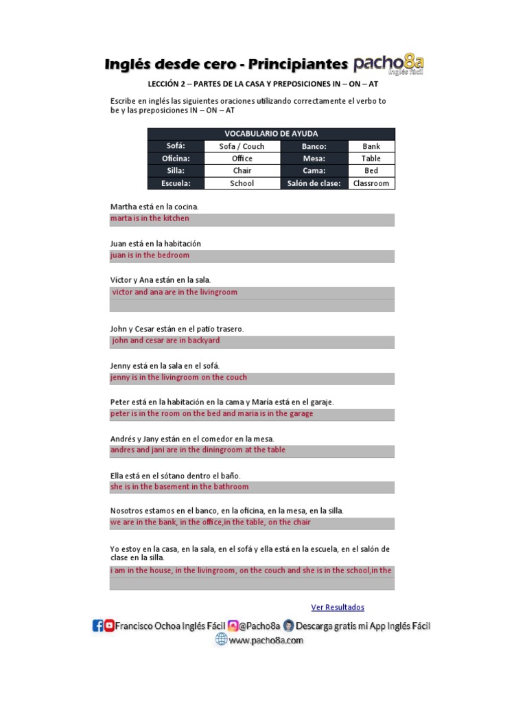 LECCIÓN 2 - PARTES DE LA CASA Y PREPOSICIONES IN ON AT-jhoana | PDF ...