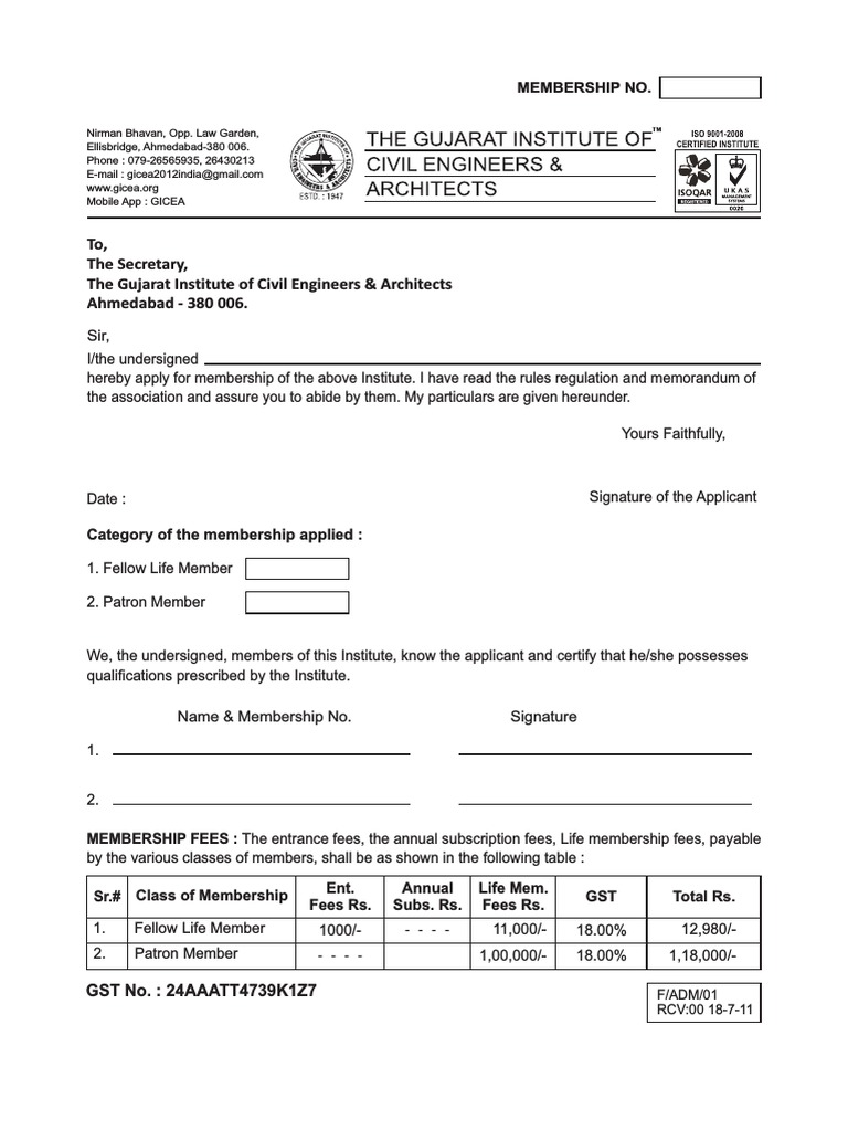 To, The Secretary, The Gujarat Institute of Civil Engineers ...