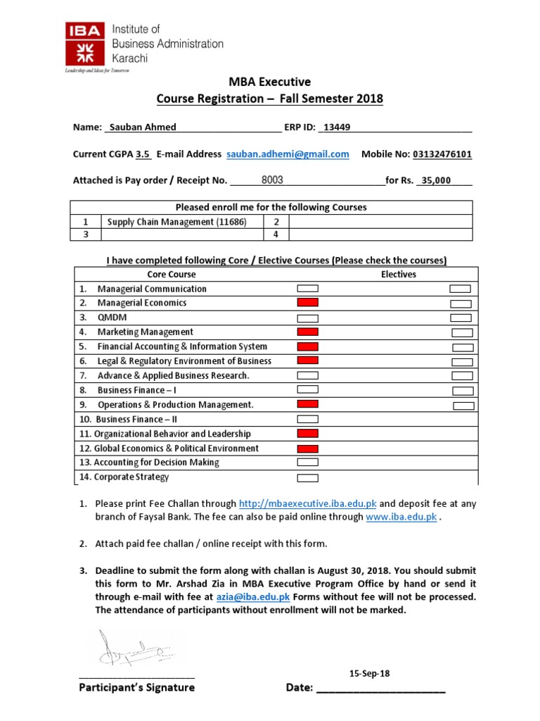Course Registration Form - Fall 2018 | PDF