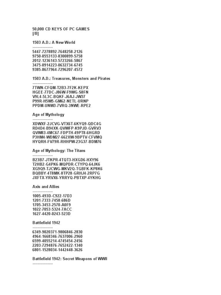 Games CD Key | Download Free PDF | Leisure | Sports