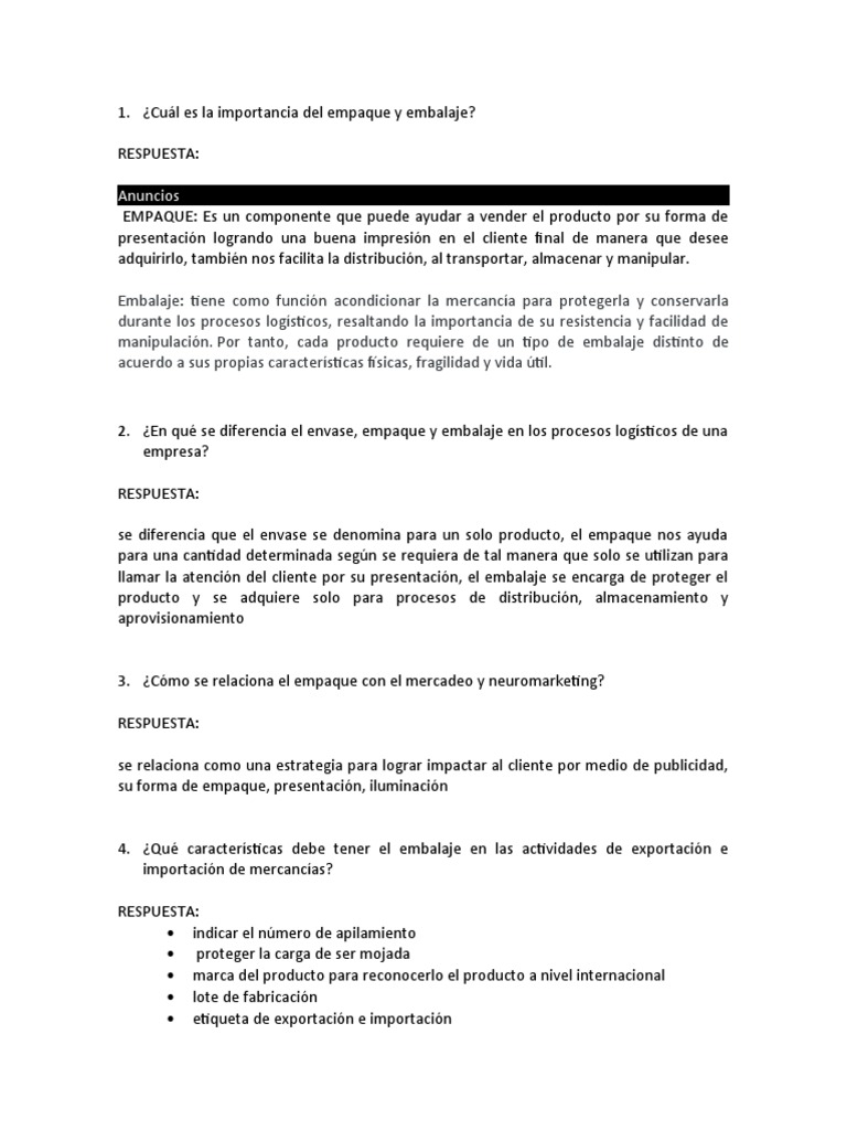 Cuál Es La Importancia Del Empaque Y Embalaje Pdf