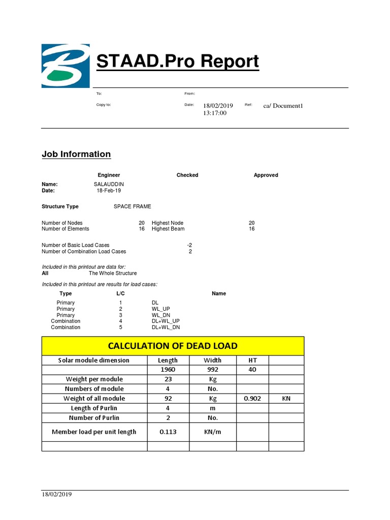 STAAD - Pro Report: Job Information | PDF | Bending | Beam (Structure)