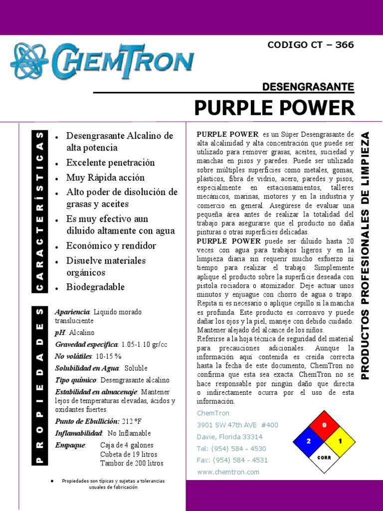 Purple Power Degreaser TDS CT 366 (Spanish) PDF | PDF | Solubilidad | Agua