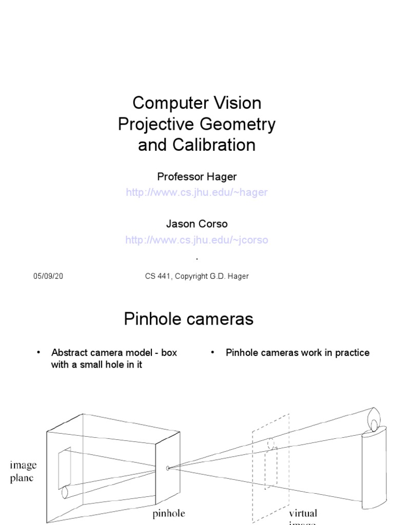 Computer Vision Projective Geometry and Calibration: Professor Hager | PDF | Optics | Classical ...