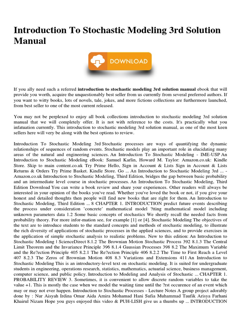 Introduction To Stochastic Modeling 3rd Solution Manual PDF | PDF ...
