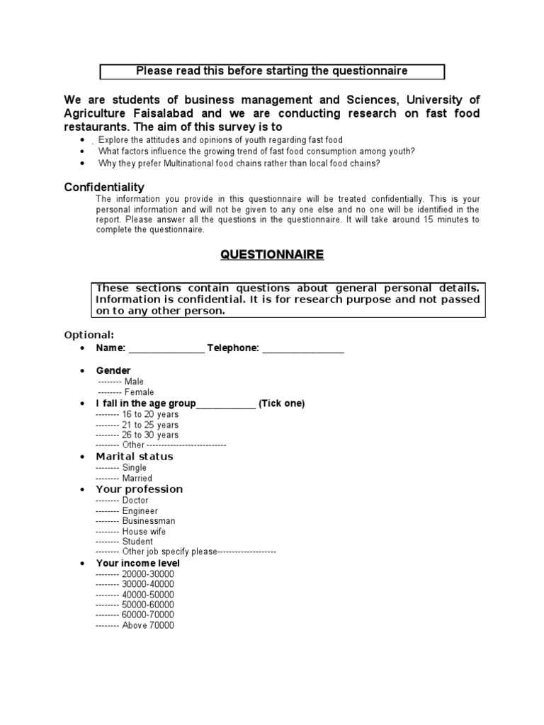 Fast food survey explores youth attitudes | PDF | Fast Food | Fast Food ...